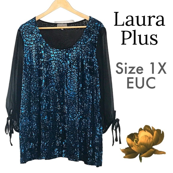 Laura Plus | Tops | Laura Plus Seethrough Sleeves Flowy Tee Size X Euc Full Figure Plus Size ...